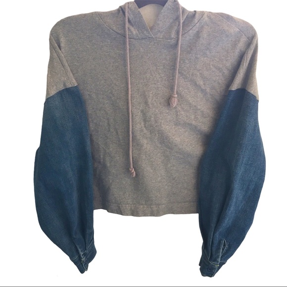 emory park | Tops | Emory Park Cropped Hoodie With Denim Sleeves | Poshmark